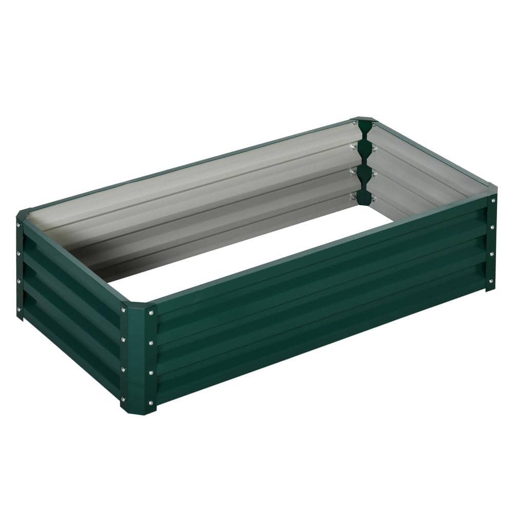 Outsunny 4 ft. x 2 ft. x 1 ft. Green Steel Raised Garden Bed Box 845 ...