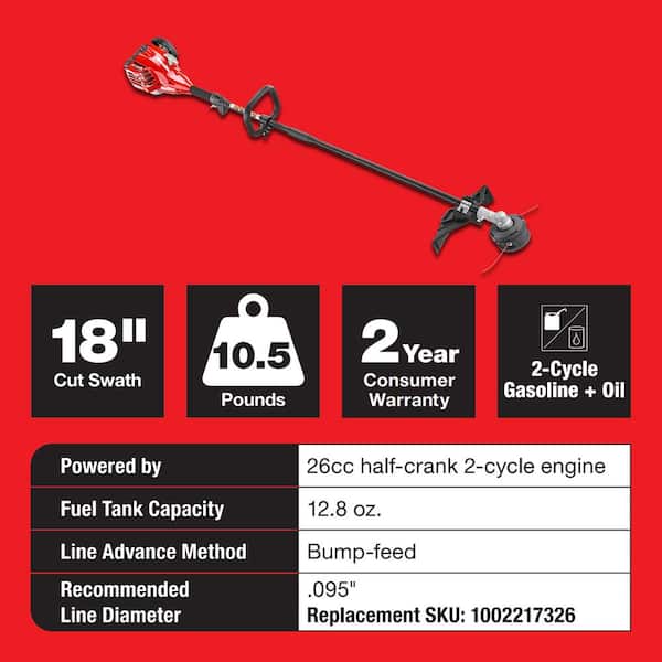 Homelite 2-Stroke 26 cc Straight Shaft Gas Trimmer UT26SSL3vnm - The ...