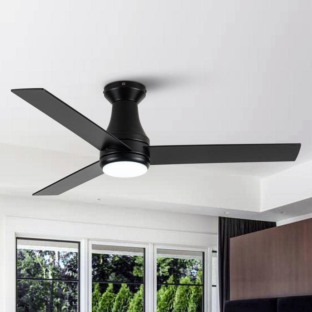 Vaczon 48 in. Indoor Modern Black Low Profile Flush Mount Ceiling Fan ...