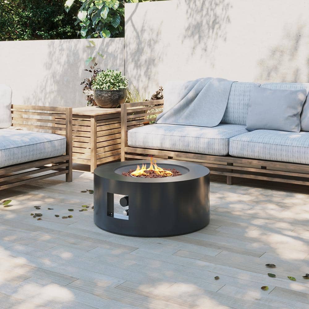 PATIO WATCHER 28 in. Round Iron Outdoor Fire Pit Table with Lid ...