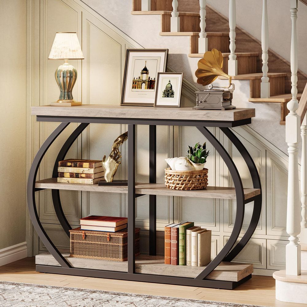 BYBLIGHT Turrella 41.3 in. Light Gray Rectangle Wood Console Table with ...