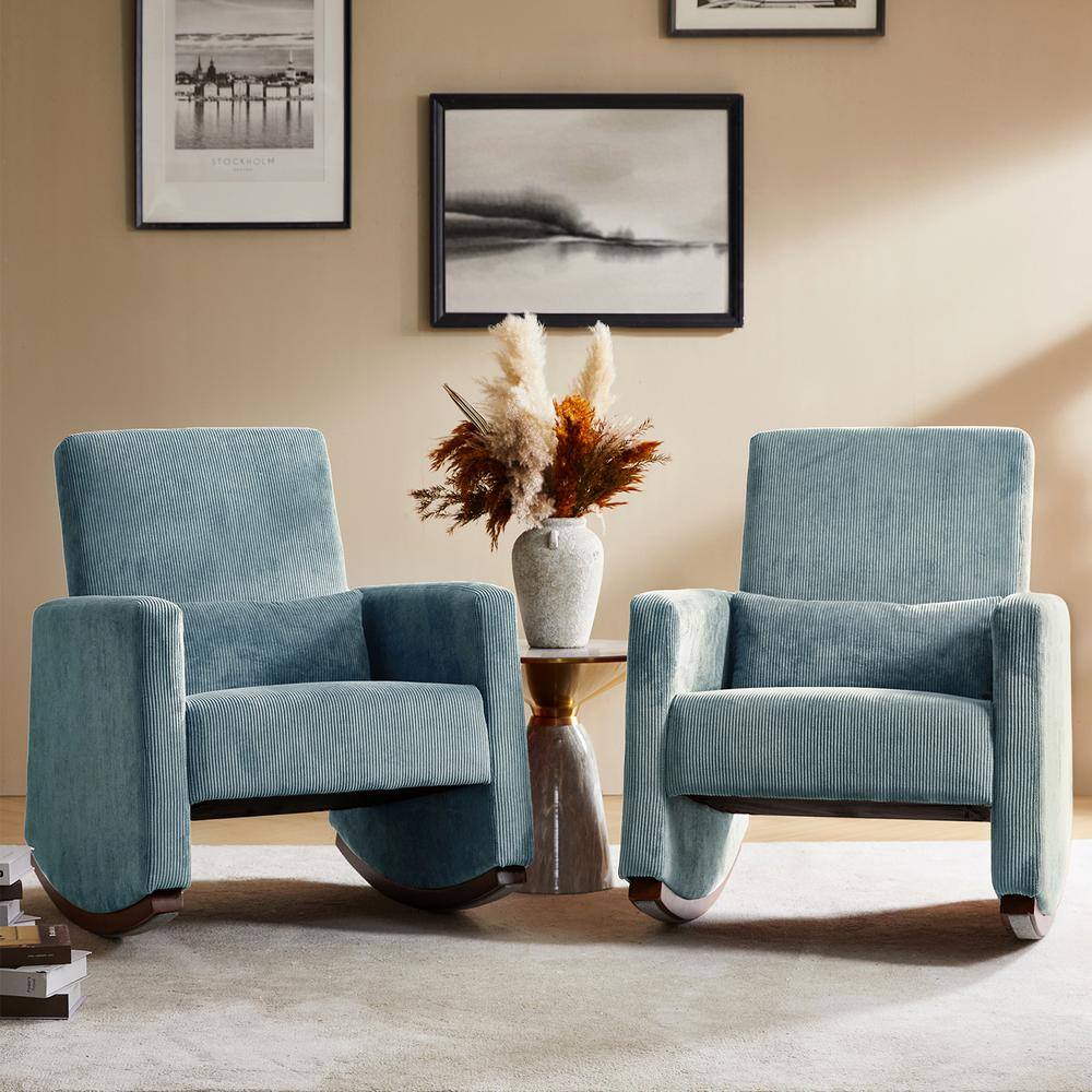 JAYDEN CREATION Don Blue Solid Wood Rocking Chair with Polyester ...