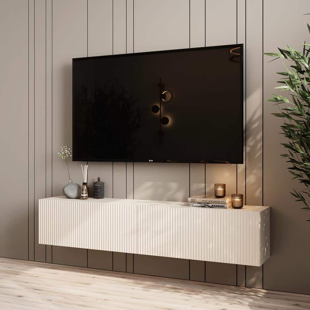 LIVING SKOG Camelia 59 in. Beige Floating TV Stand Fits TV's up to 65 ...