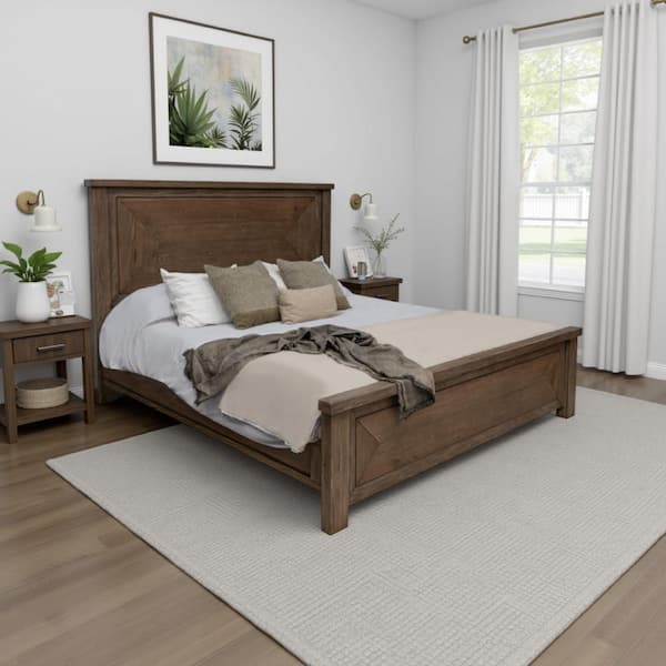 Benjara Loe Walnut Brown Wood Frame King Panel Bed with Tall Panel ...