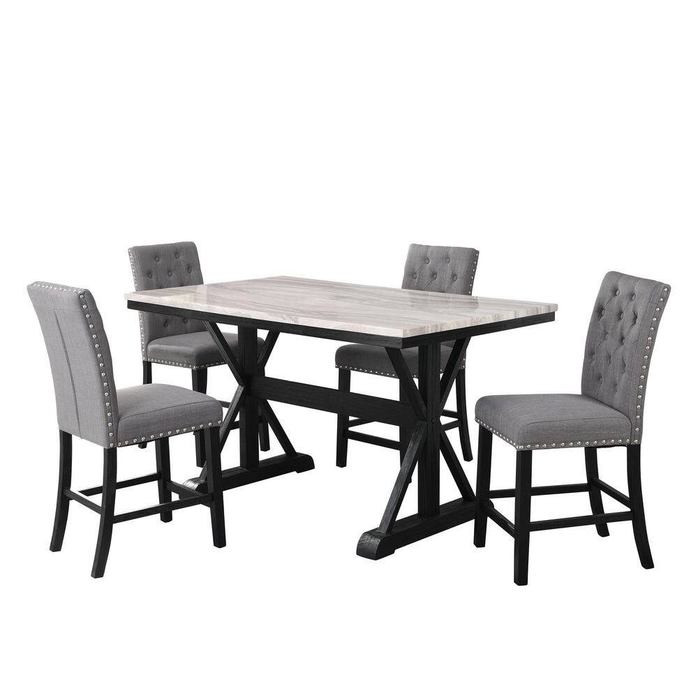 Best Quality Furniture Lidia 5-Piece Faux Marble Counter Height Dining ...