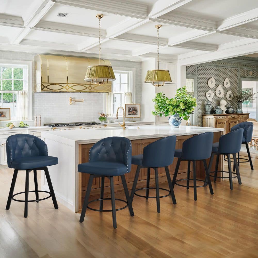 LUE BONA 26in. Navy Faux Leather Upholstered Metal Frame Counter Height ...