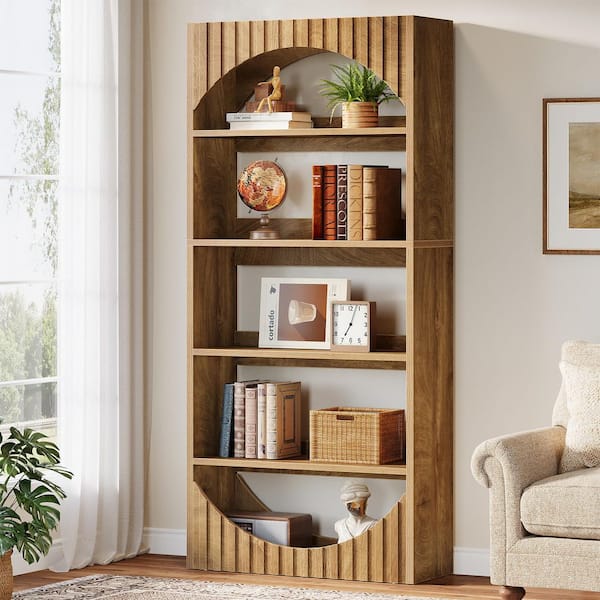 BYBLIGHT Eulas 31.5 in. Tall Brown Wood 5-Shelf Bookcase Farmhouse ...