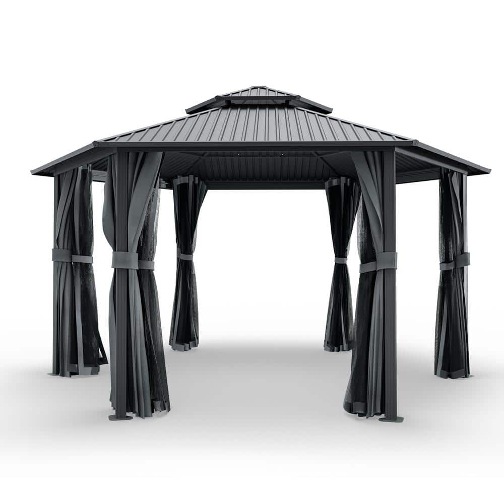 ChillPavilion 13 ft. x 15 ft. Black Outdoor Gazebo with Aluminum Frame ...