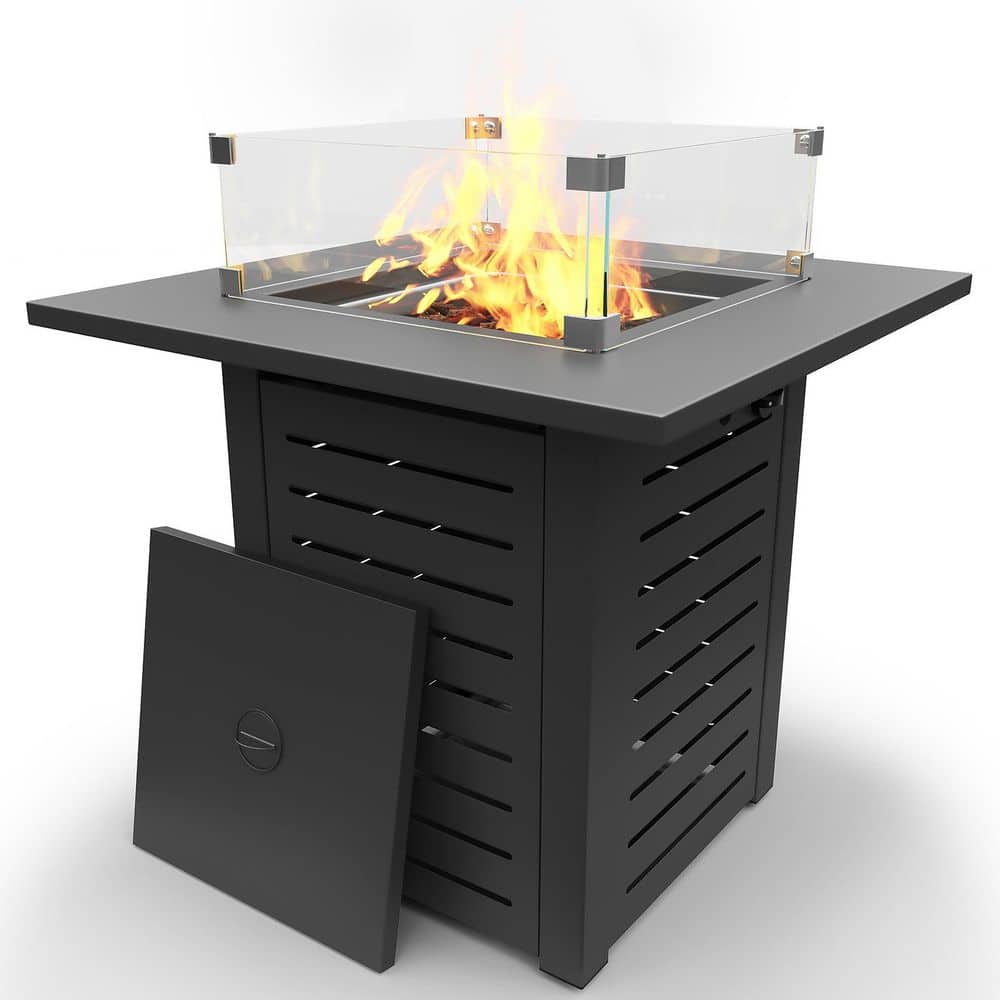 Maison Backyards 28 in Black Square Metal Propane Fire Pit Table ...