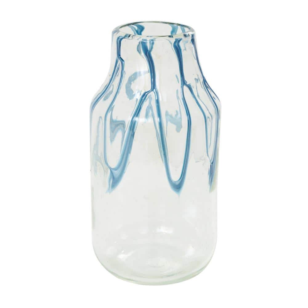 Litton Lane 13 in. Cream Glass Abstract Decorative Vase with Wavy Blue ...