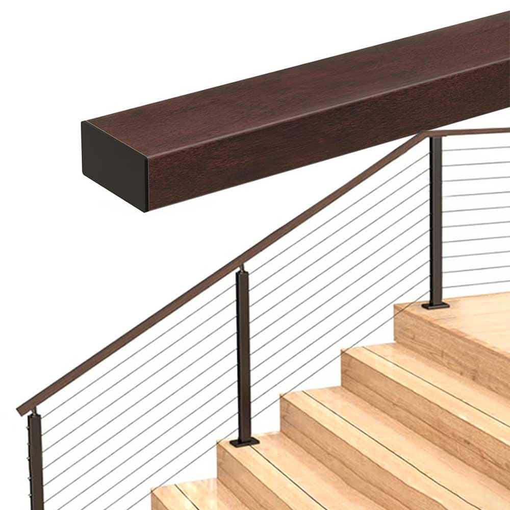 Afoxsos 2.5 in. x 78 in. Aluminum Cable Railing Handrail Walnut Wood ...