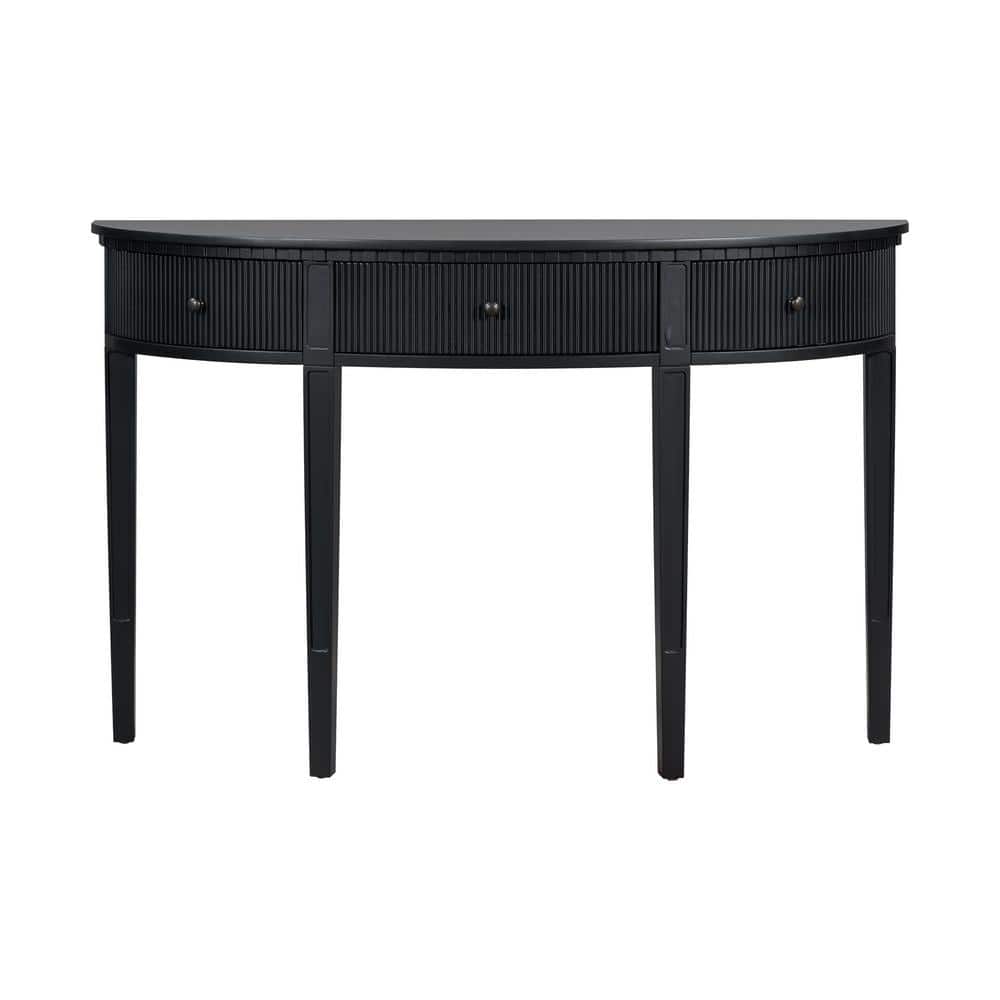 Polibi 51.1 in. Black Curved Wood Console Table with Vertical Stripe ...