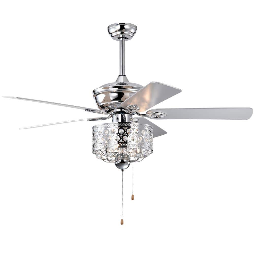 HKMGT Modern 52 in. Indoor Chrome Ceiling Fan with Hand Pull Chain and ...