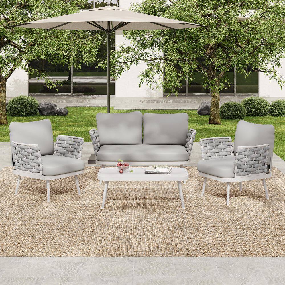 4-Piece Outdoor Casual Conversation Set with an Aluminum Frame, Hand ...