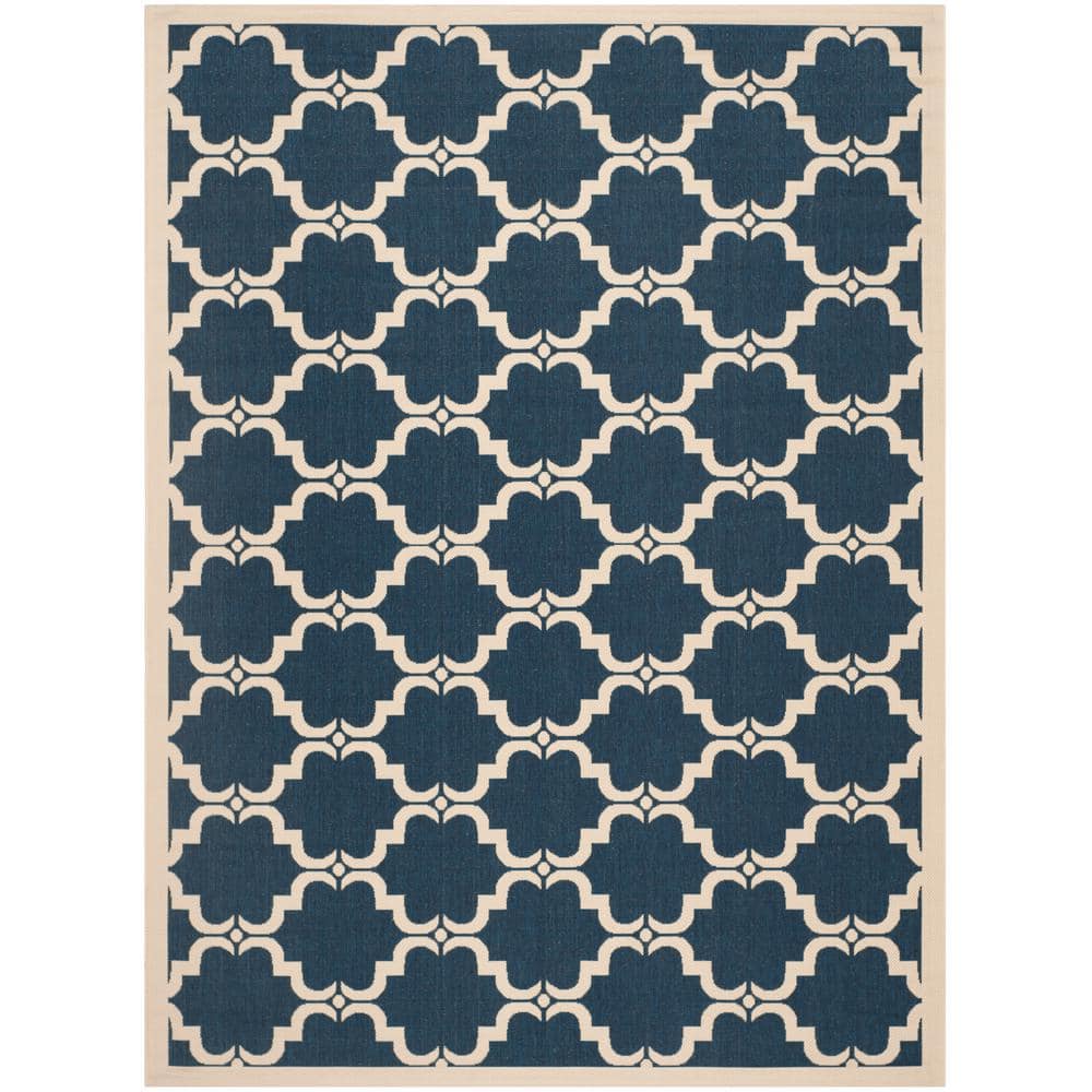 SAFAVIEH Courtyard Navy/Beige 8 ft. x 11 ft. Border Indoor/Outdoor ...