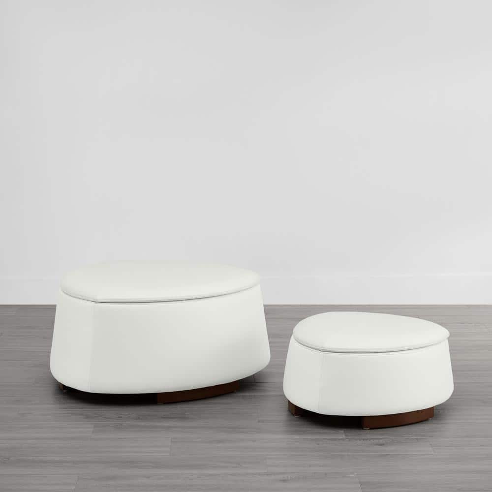 Spruce & Spring Leocadia White Leather Rounded Pebble Tray Top Ottoman ...