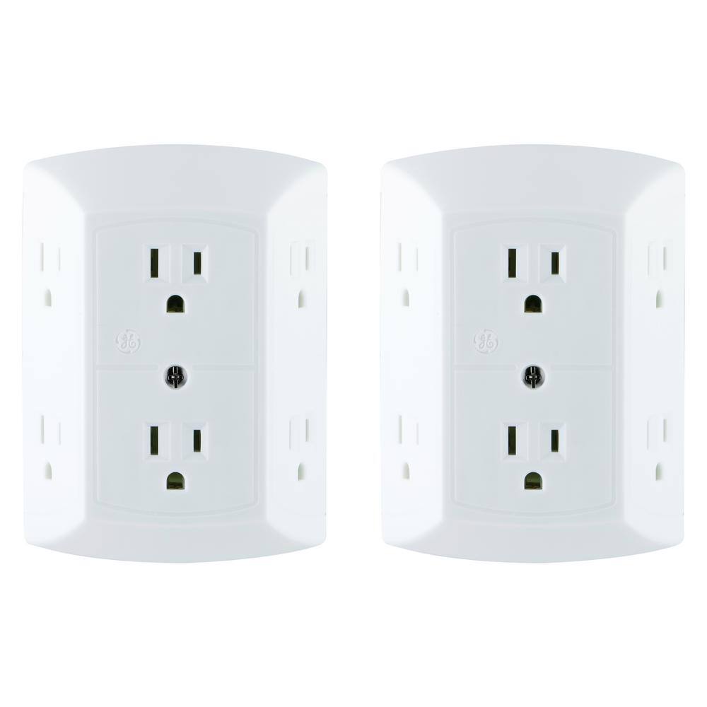GE 6-Outlet Grounded Outlet Tap with Adapter Spaced Outlets (2-Pack ...