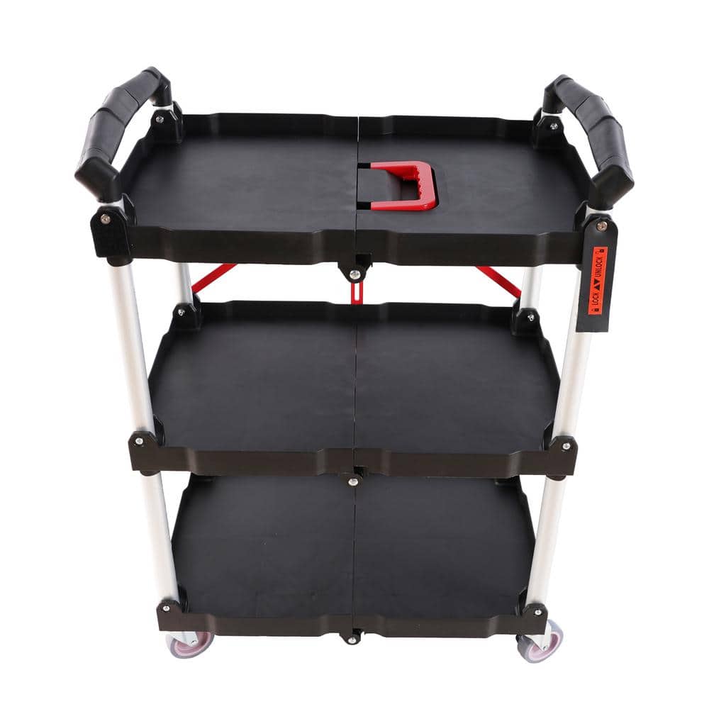 maocao hoom Folding Service Cart with Wheels, 3-Layer Practical Trolley ...