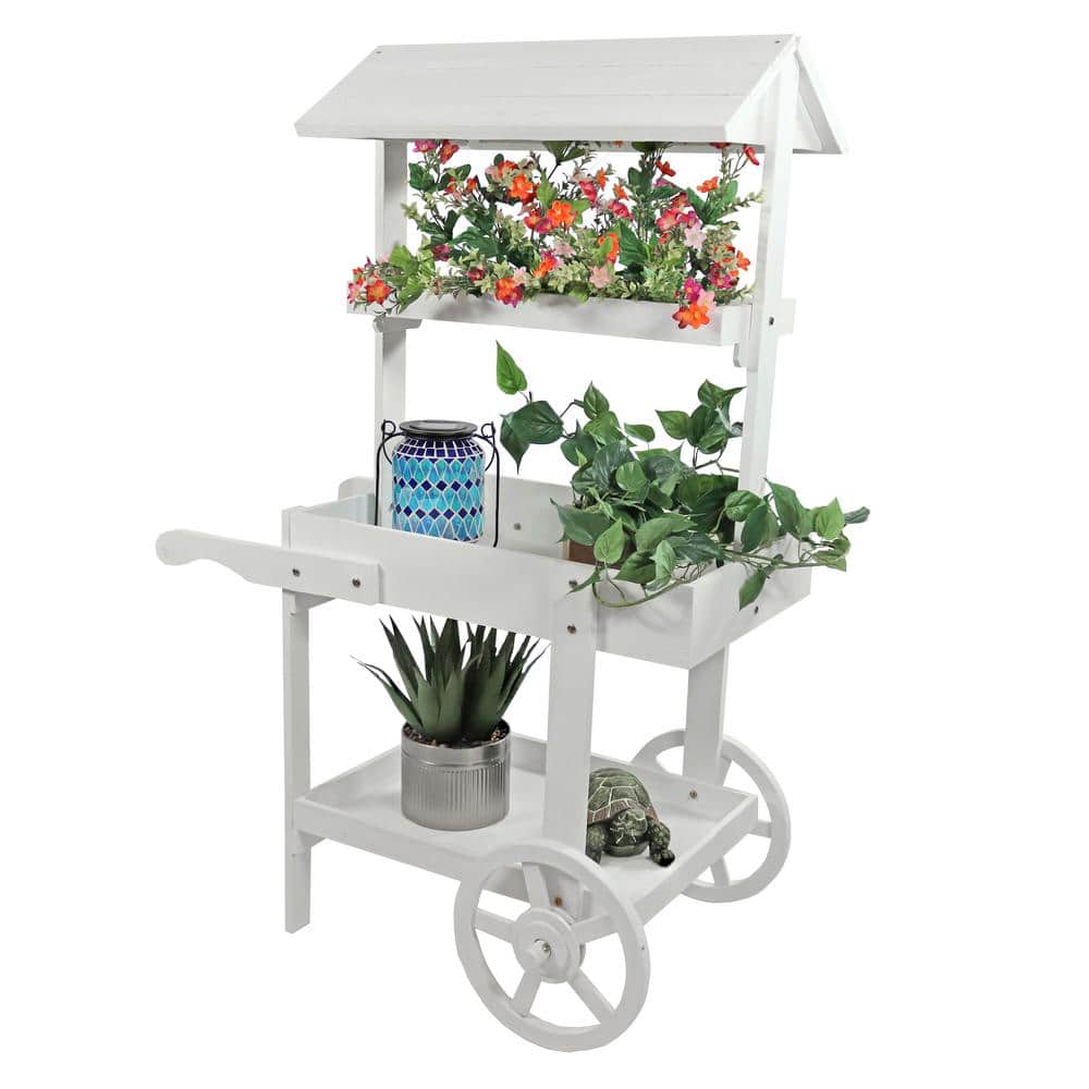 Sunnydaze 21.75 in. x 33.75 in. x 49.25 in. Country Market Wood Flower Stand Raised Garden Bed ...