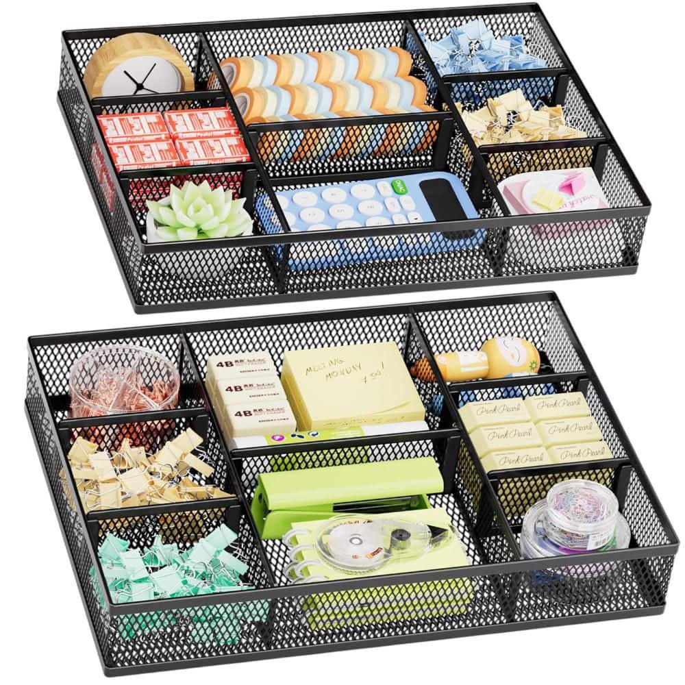 Black 12in x 6in Wire Mesh Drawer Organizer Tray with Adjustable ...