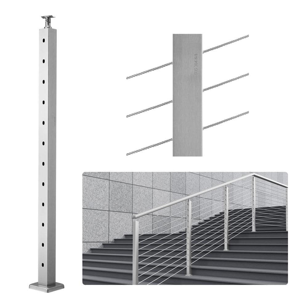 VEVOR Cable Railing Post 42 in. L x 2 in. W x 2 in. H 30° Angled Hole ...