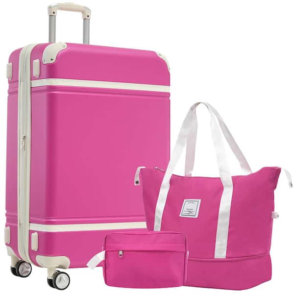 Adrinfly 3-Piece Pink Hardshell Luggage Set, Lightweight Durable ...