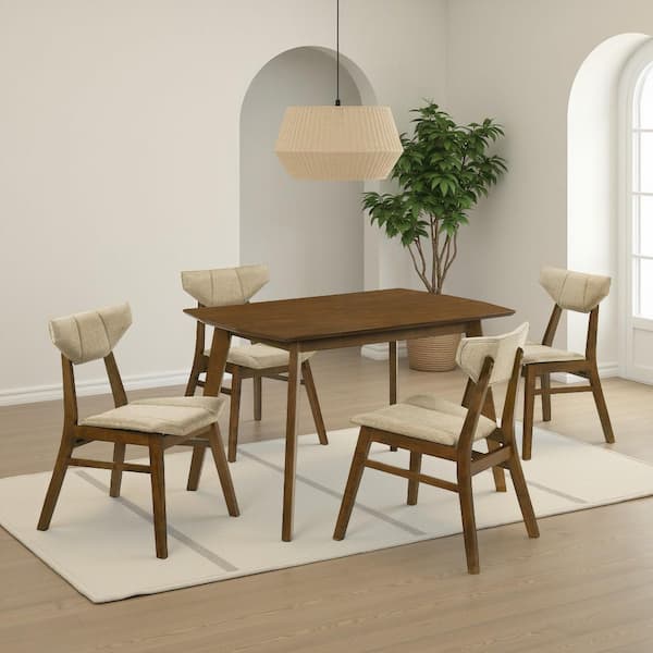 Armen Living Amaris Sand Upholstered Dining Chair in Walnut Finish (Set ...