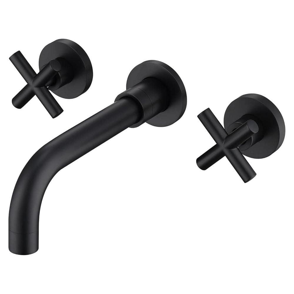 Pdpbath Double Handle Wall Mounted Bathroom Faucet in Matte Black ...
