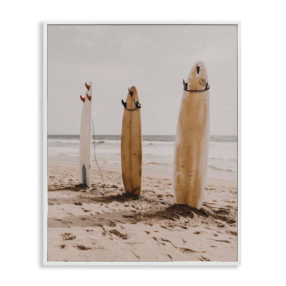 Stupell Industries Coastal Standing Surfboards by LSR Design Studio White Framed Sports Giclee ...