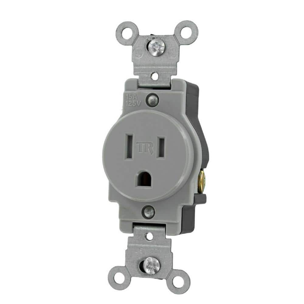 Leviton 15 Amp 125 V Tamper Resistant Single Outlet/Receptacle, Gray (1-Pack) T5015-GY T5015-GY ...