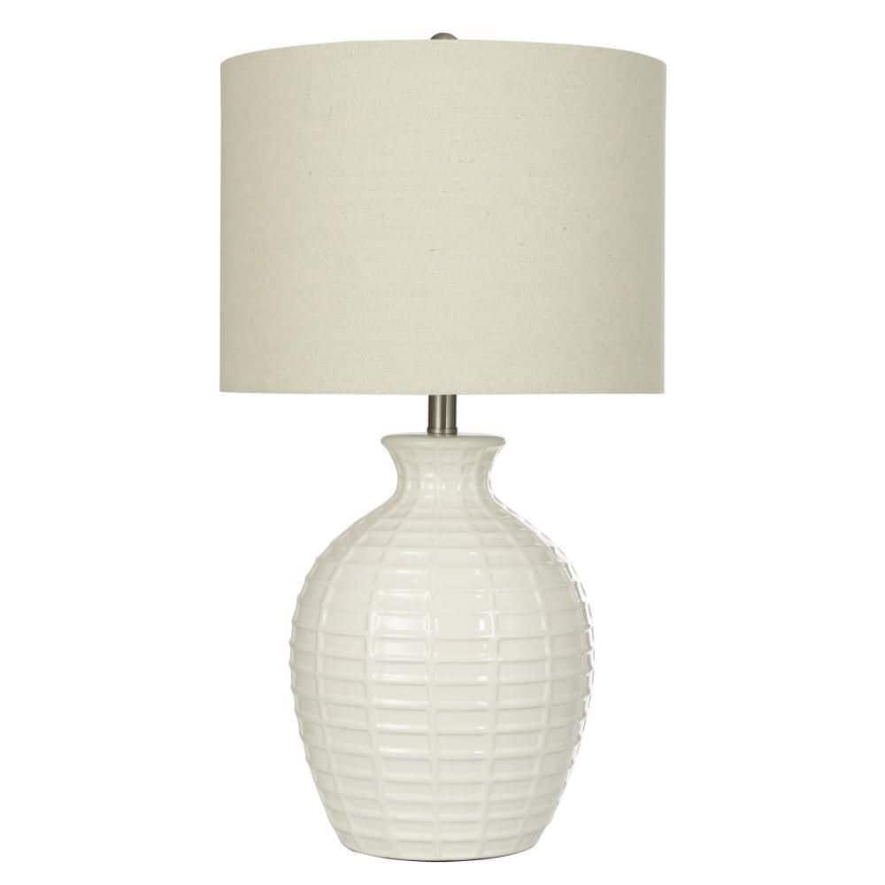 StyleCraft 28 in. White, Cream Table Lamp with Cream Linen Shade ...