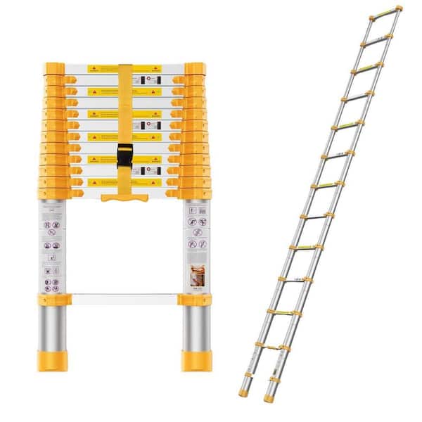KIWDZFU 12.5 ft. Aluminum Telescopic Extension Ladder 330 lbs. Load ...