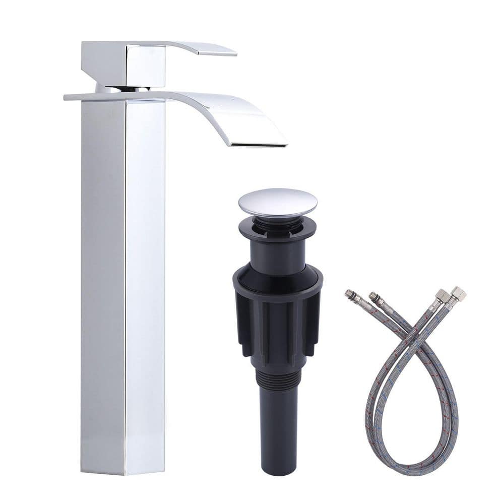 WOWOW Single Handle Waterfall Single Hole Bathroom Faucet with Drain ...