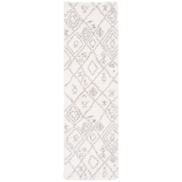 SAFAVIEH Fontana Shag 2 ft. x 8 ft. Cream/Gray Abstract Diamond Runner ...