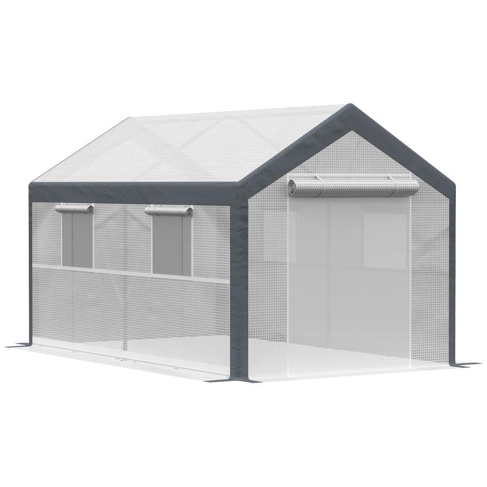 Zeus & Ruta 12 ft. x 7 ft. x 7 ft. White Walk-In Greenhouse, Warm Hot ...