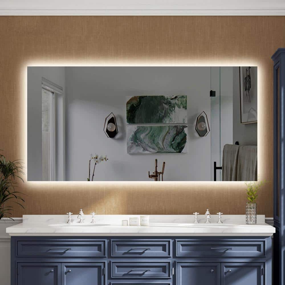 WELLFOR KIRAN 72 in. W x 36 in. H Rectangular Frameless Anti-Fog LED ...