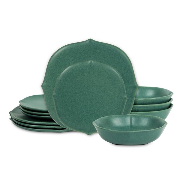 STONE LAIN Baskerville 24-Piece Green Stoneware Dinnerware Set (Service ...