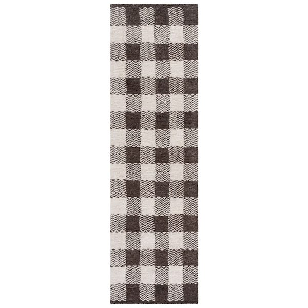 SAFAVIEH Genre 2 ft. x 8 ft. Brown/Ivory Abstract Plaid Runner Rug ...