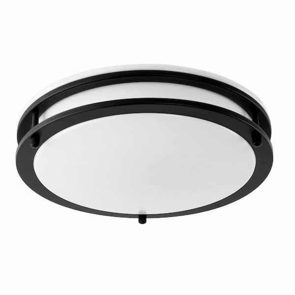 Briignite Black 12 in. Round Dual-Ring LED Flush Mount Ceiling Light ...
