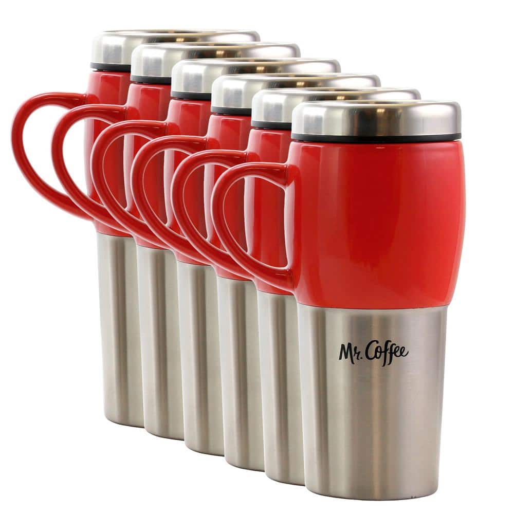 Mr. Coffee Traverse 16 oz. Red Stoneware and Stainless-Steel Travel Mug ...