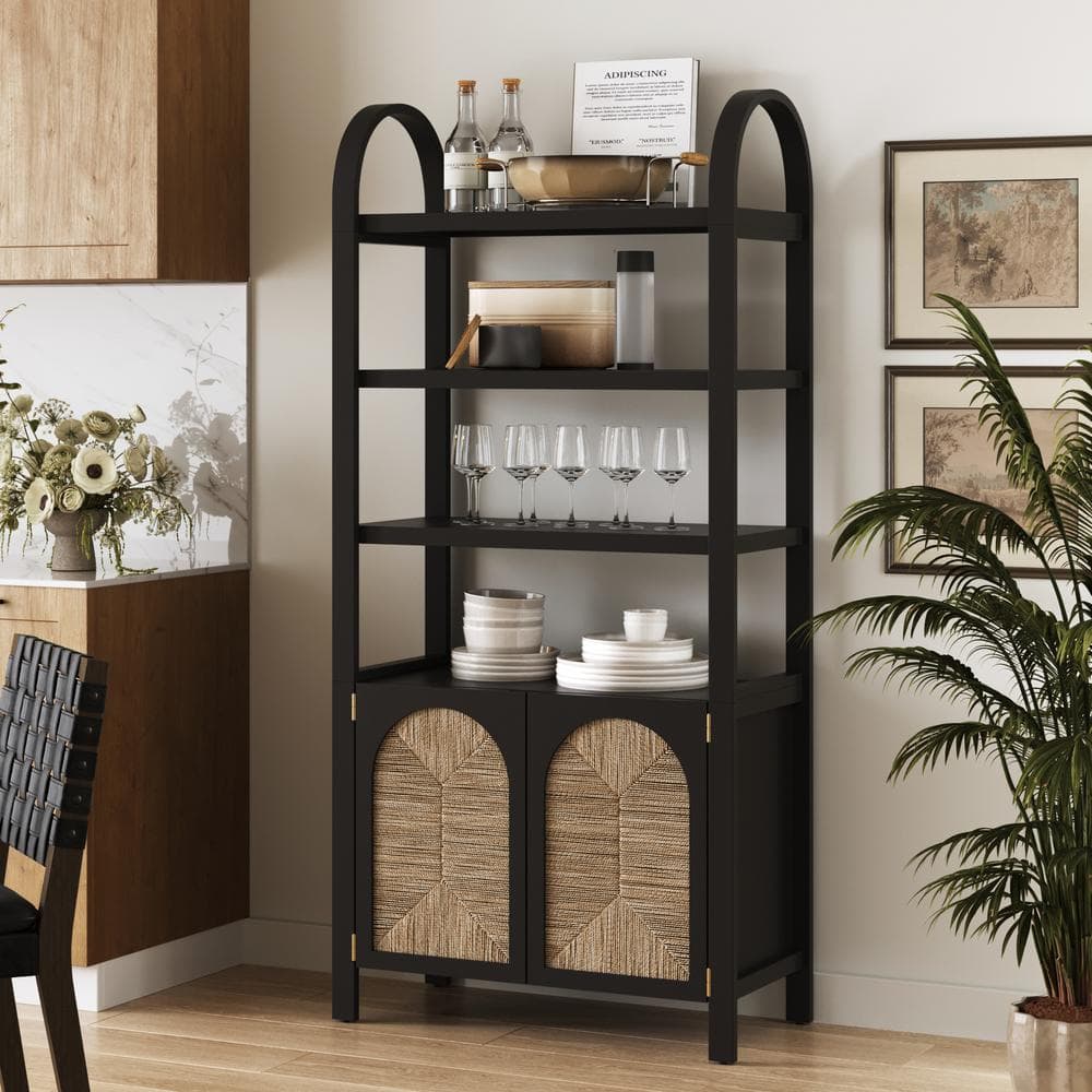 Nathan James Leah 71 in. Tall Black Solid Wood Boho 3-Shelf Accent ...