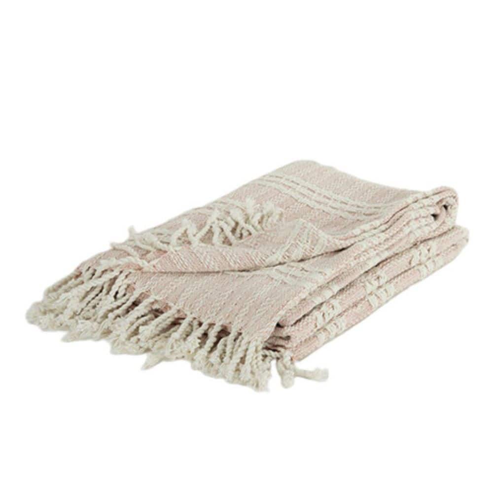 HomeRoots Blush Striped Cotton Throw Blanket 2000518791 - The Home Depot