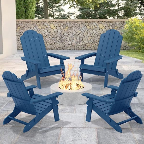 Mximu Navy Plastic Outdoor Weather-Resistant Folding Adirondack Chair ...