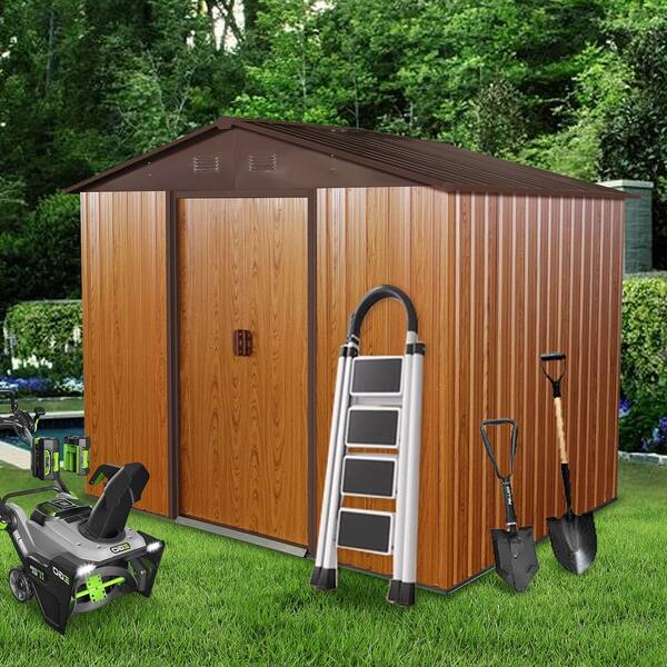 8.2 ft. W x 6.2 ft. D Metal Outdoor Metal Storage Shed, Lockable, Brown ...