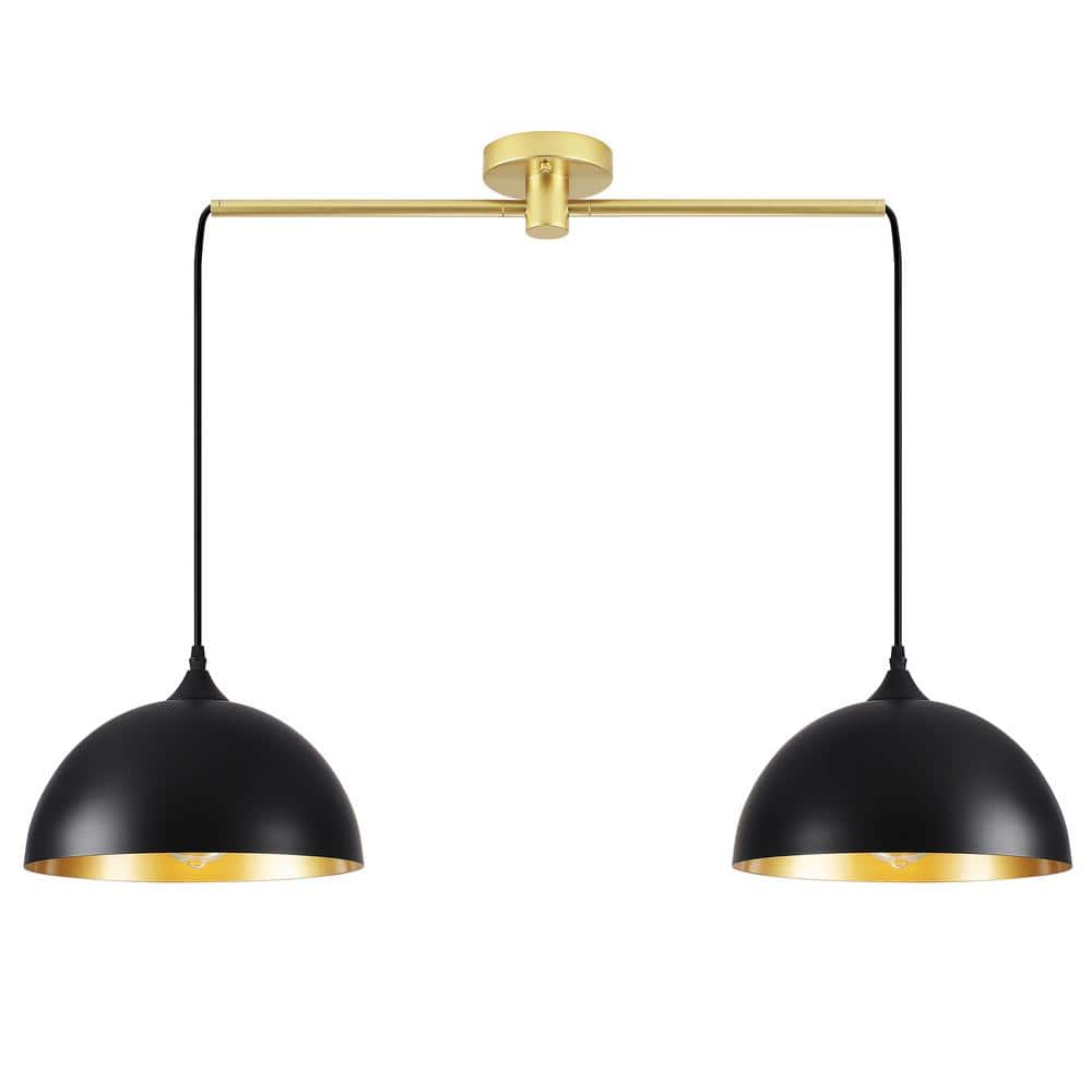 ADSENSTY 2-Light 34.64 in. Black Gold Modern Dome Pendant Light with ...
