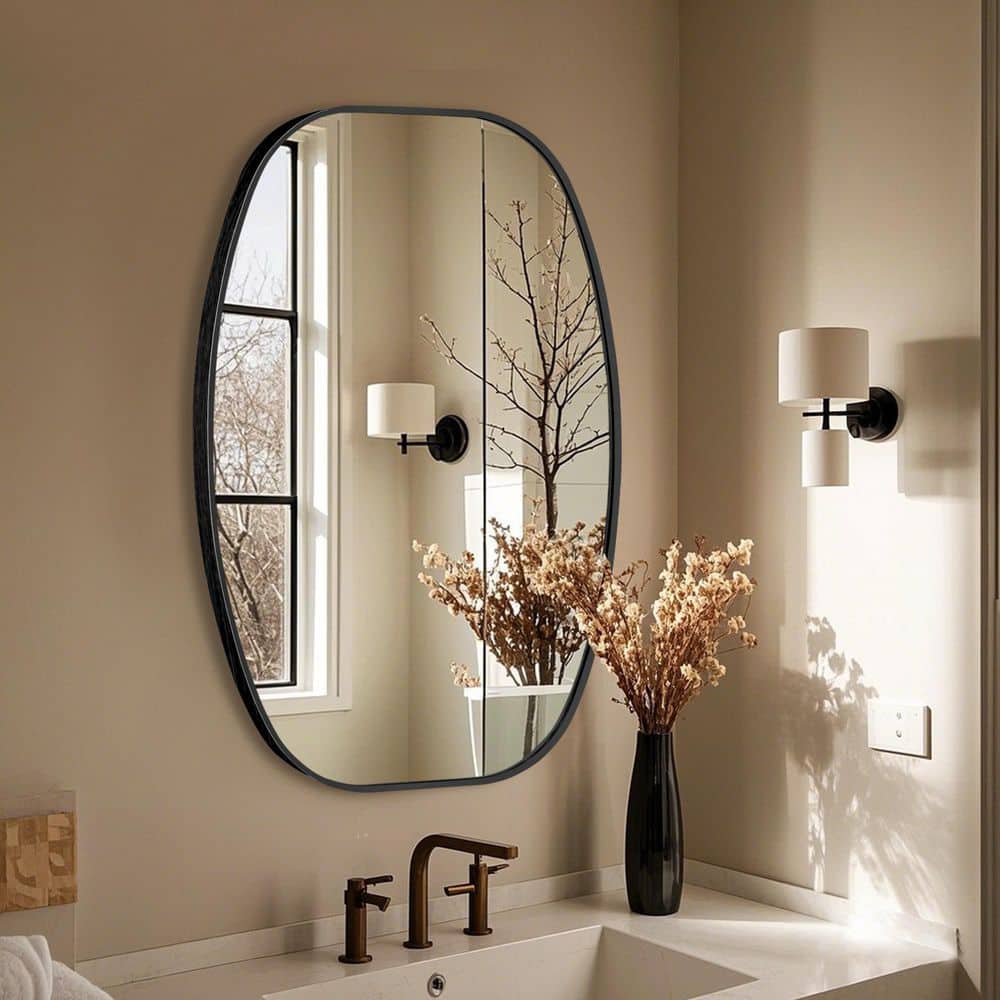 LuxHomez 20 in. W x 30 in. H Modern Oval Aluminum Frame Black Wall ...
