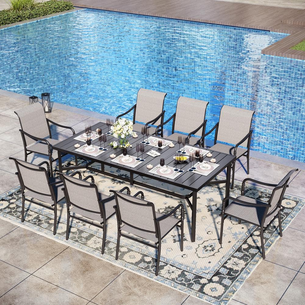 PHI VILLA Black 9-Piece Metal Patio Outdoor Dining Sets with Extra ...
