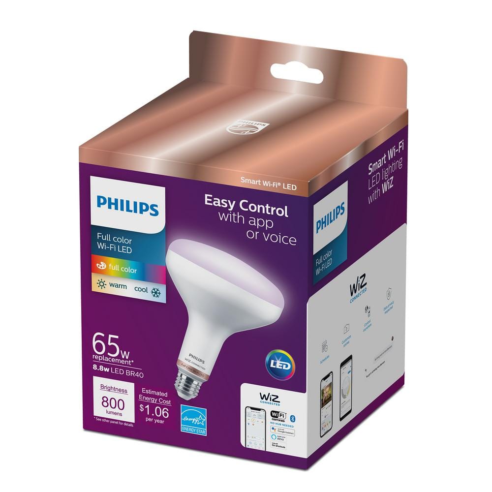 Philips 65-Watt Equivalent BR40 Smart Wi-Fi LED Color Changing Light ...