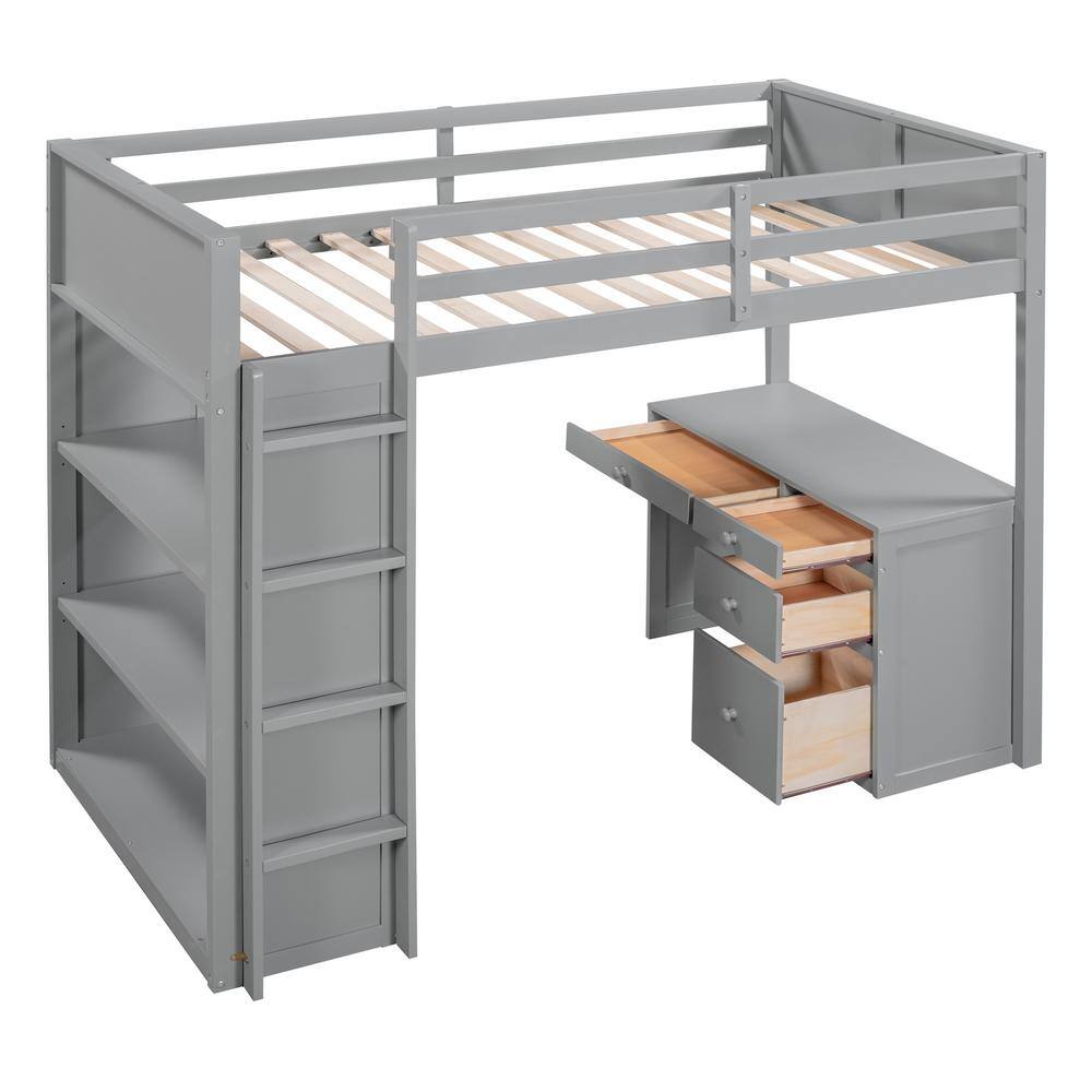Polibi Twin Size Loft Bed with Ladder, Shelves, and Desk, Gray RS-24219AAET - The Home Depot