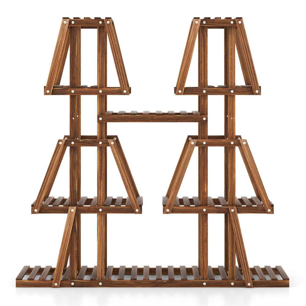Gymax 45 in. x 45 in. x 11 in. Brown Wood Indoor/Outdoor Plant Stand 10 ...